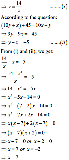 A Two Digit Number Is Such That The Product Of Its Digits Is 14 If 45